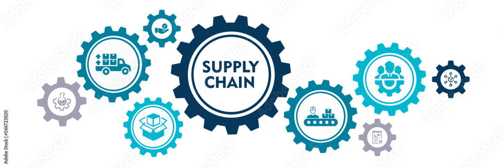 Vetor de Banner supply chain management vector illustration concept ...