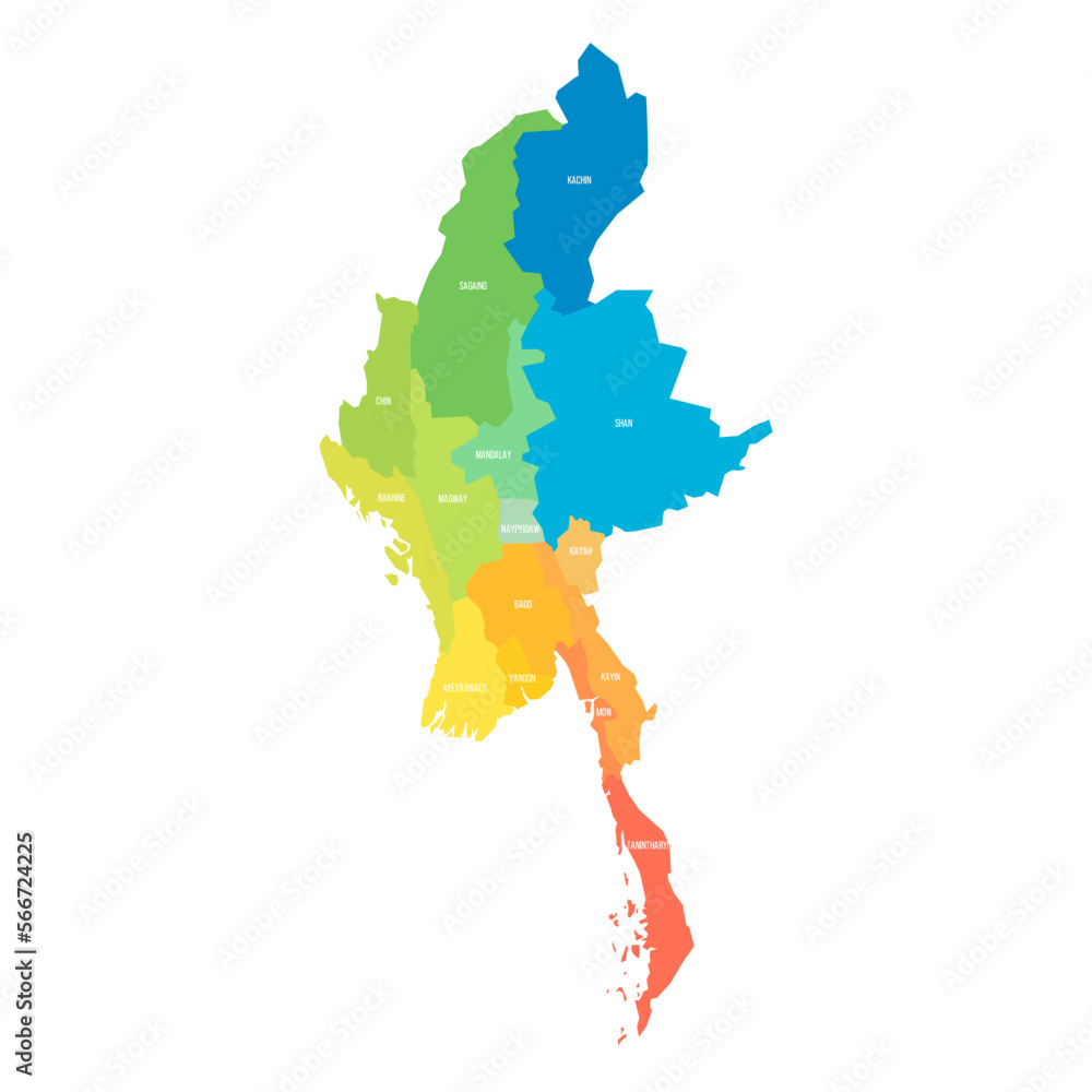 Myanmar political map of administrative divisions Stock Vector | Adobe ...