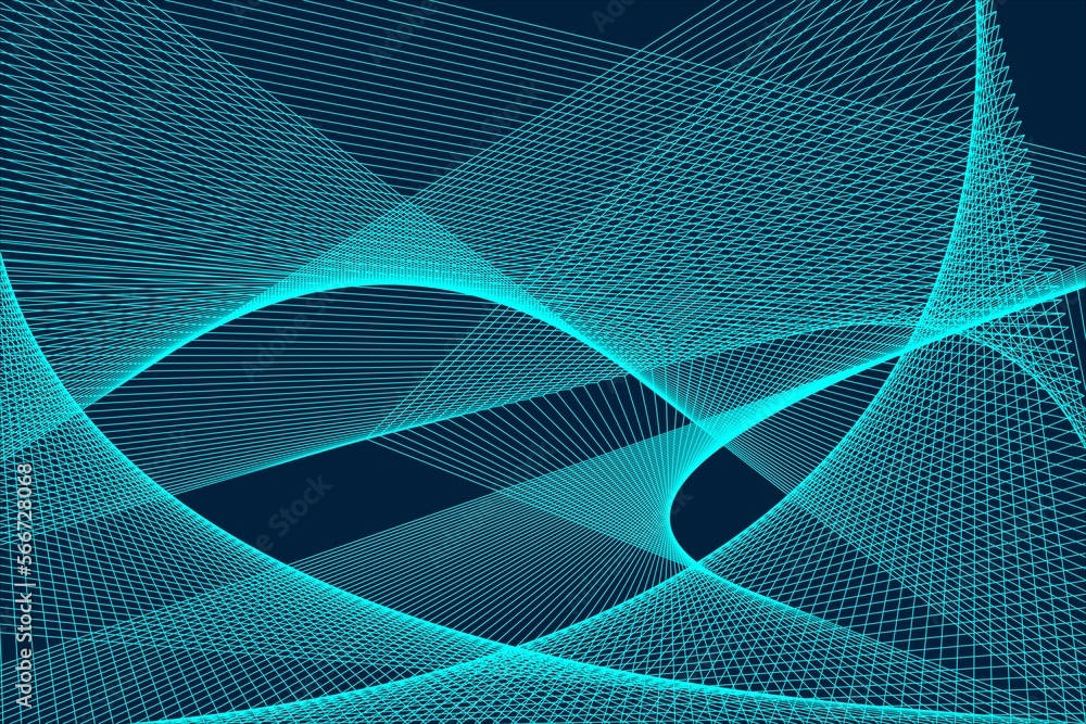 Ilustrace „Futuristic AI background with net of cyan lines on dark blue ...