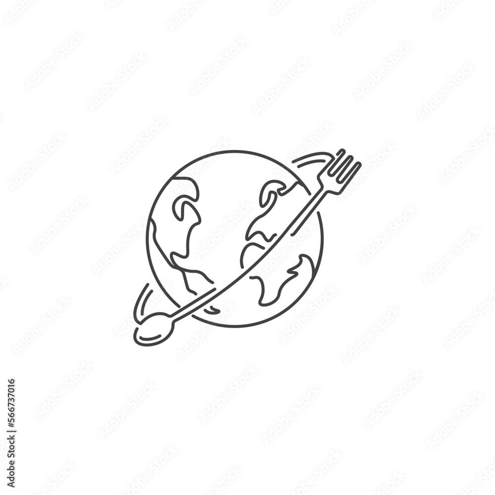 Global Food, globe with spoon and fork. Vector icon logo illustration ...