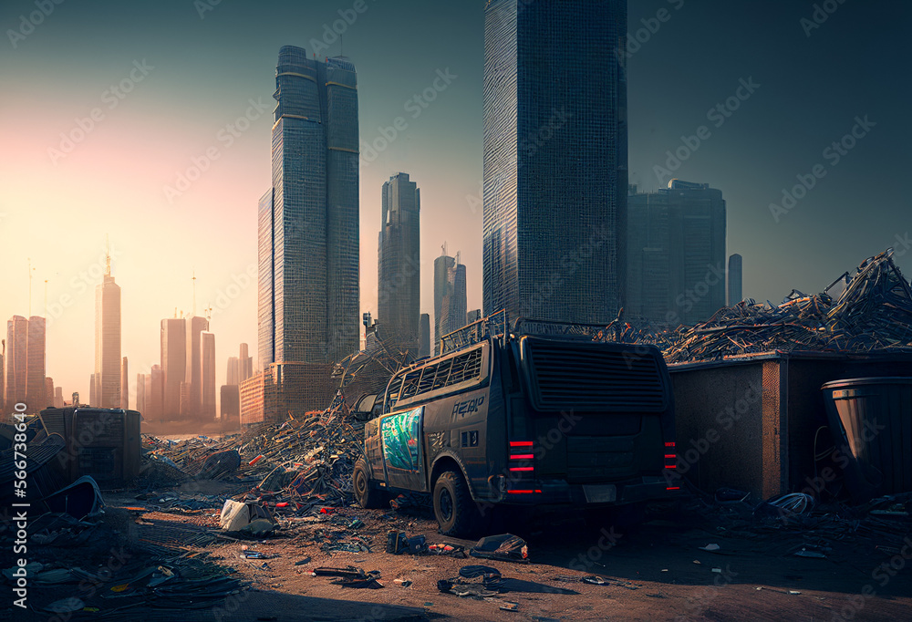 Pile of garbage on street in city, AI Generative. Landfill in city near ...