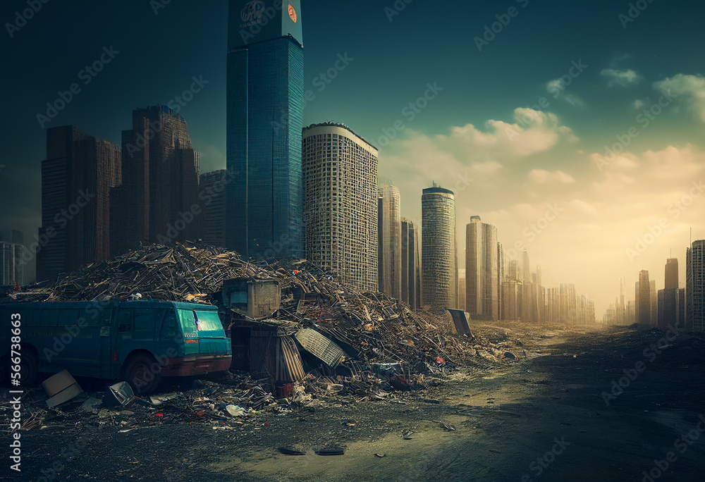 Pile of garbage on street in city, AI Generative. Landfill in city near ...