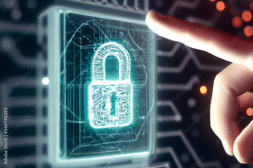 Finger touching lock icon.Cyber security, privacy and data storage ...