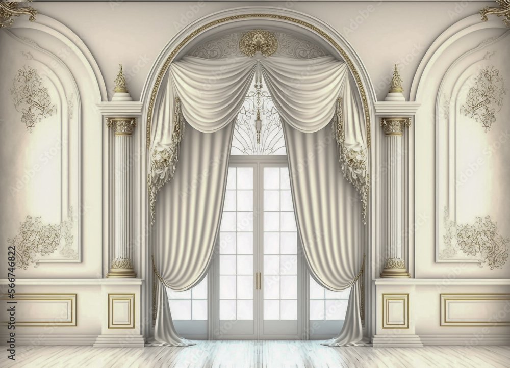 AI Generative large white room, large window, ornate interior ...