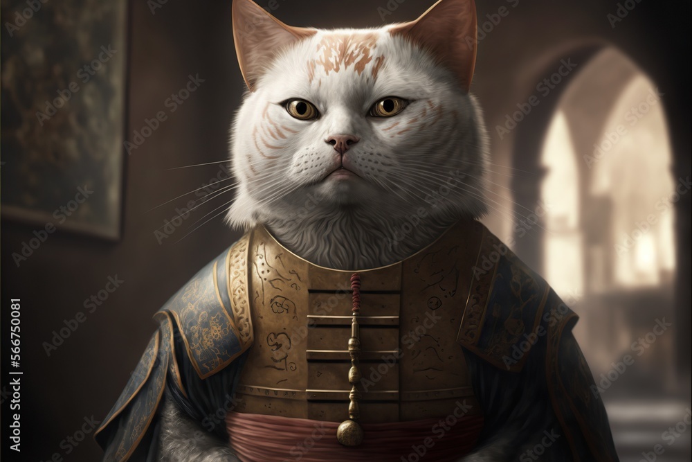a traditional chinese warrior cat illustration generative ai Stock ...