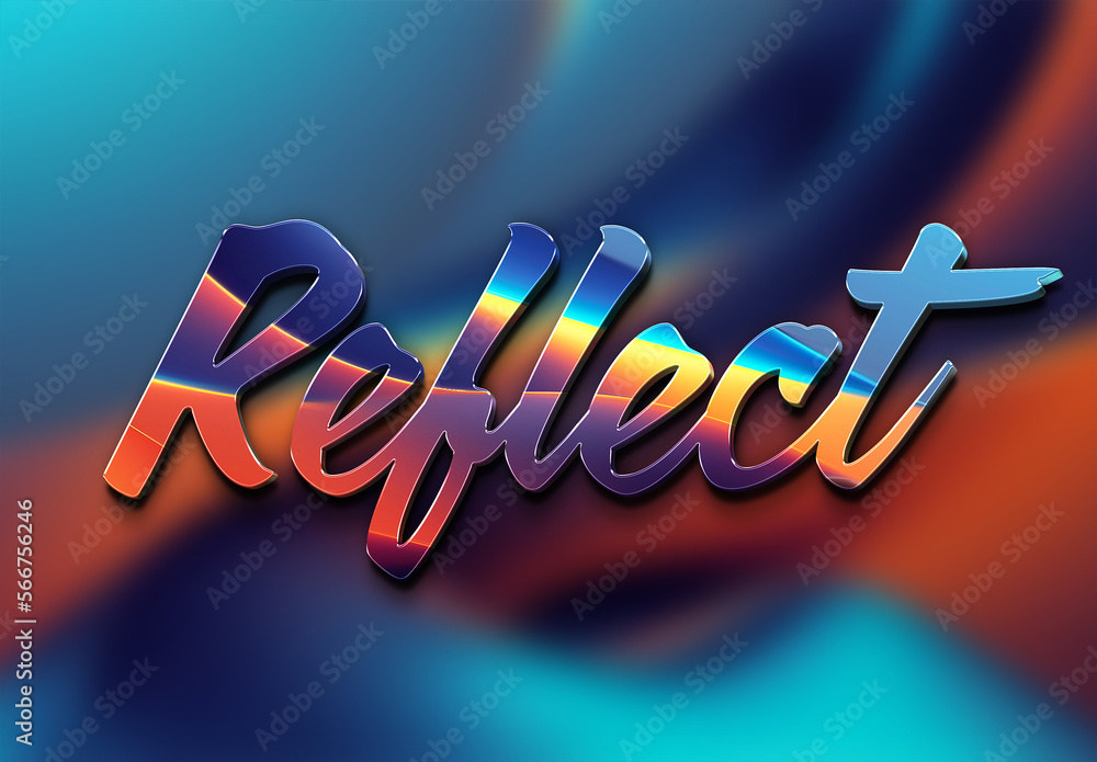 Glossy Reflective Text Effect with Blue and Orange Colors Mockup Stock ...