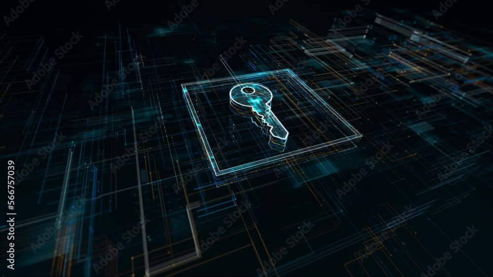 Motion graphic of Dark blue particle Key logo network security concept ...