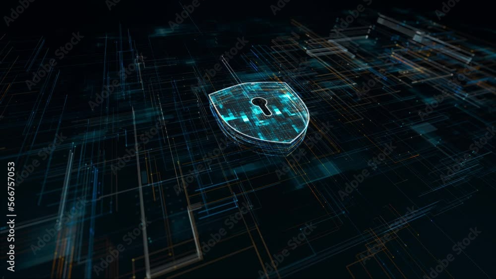 Vidéo Stock Motion graphic of Dark blue particle Shield logo network ...