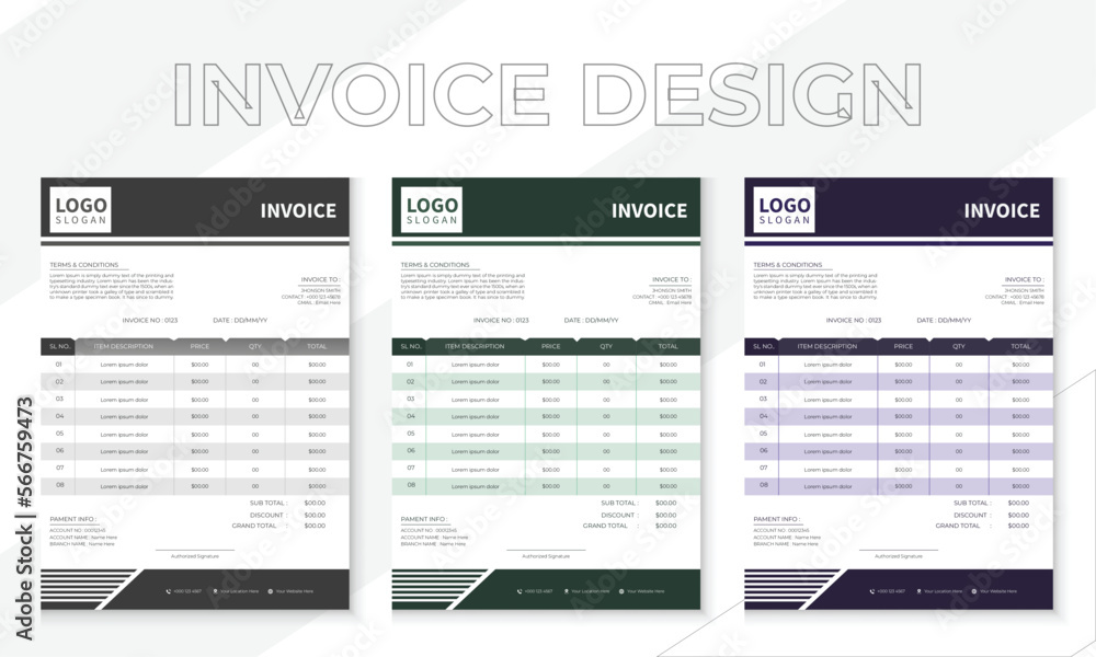 Minimal invoice form template vector design. Printable Invoice Layout ...