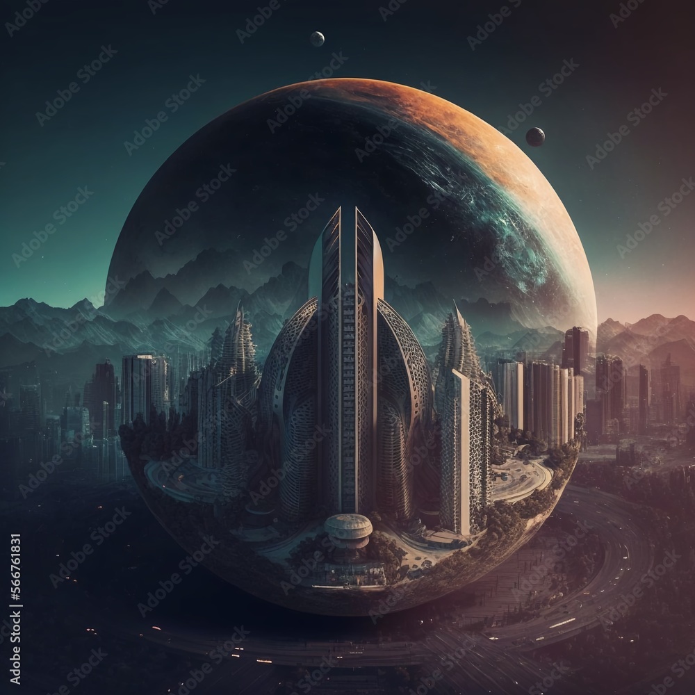 Futuristic Half Sphere Sci-Fi City with High Tech Skyscrapers and a ...