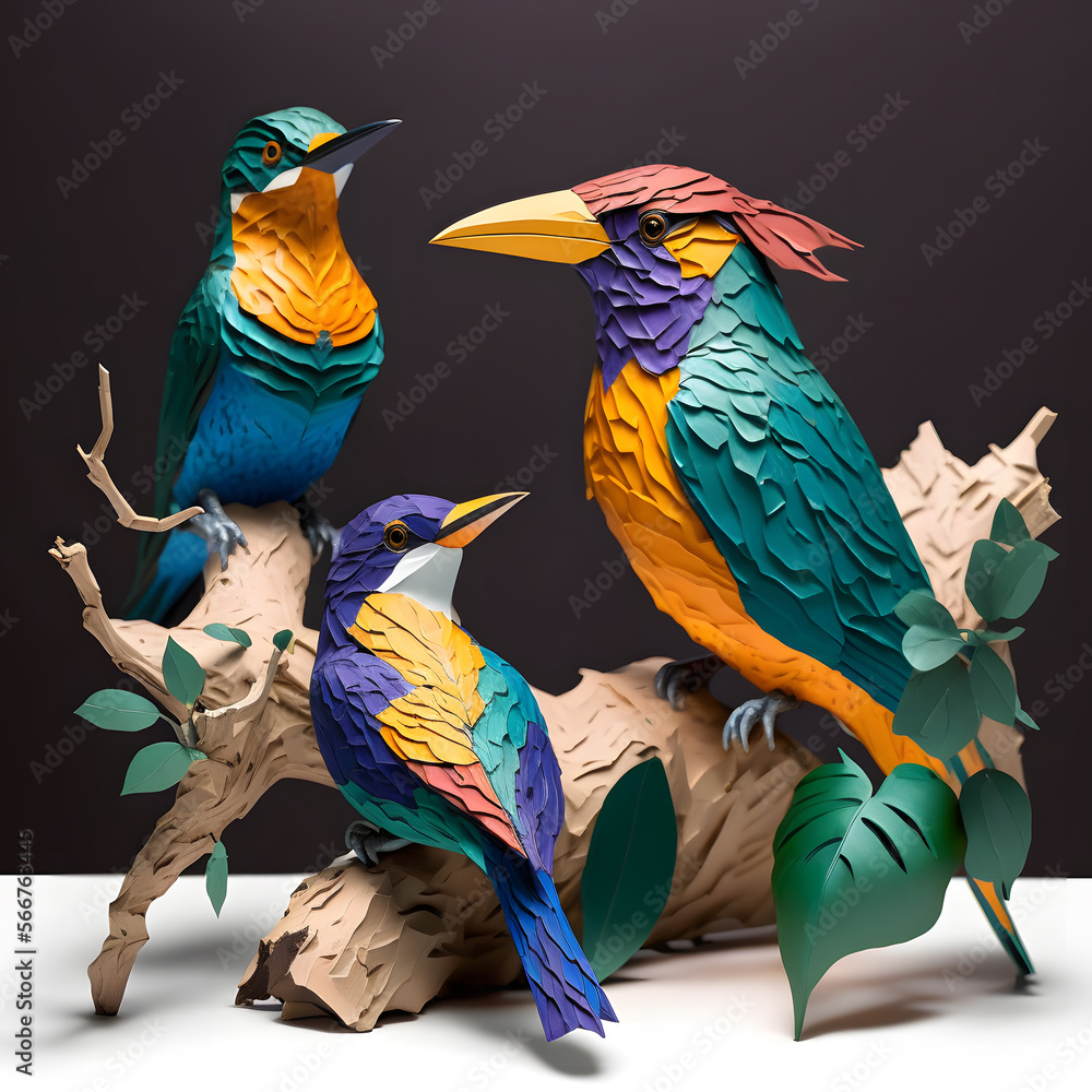 papercraft model: tropical birds (generative ai content) Stock ...