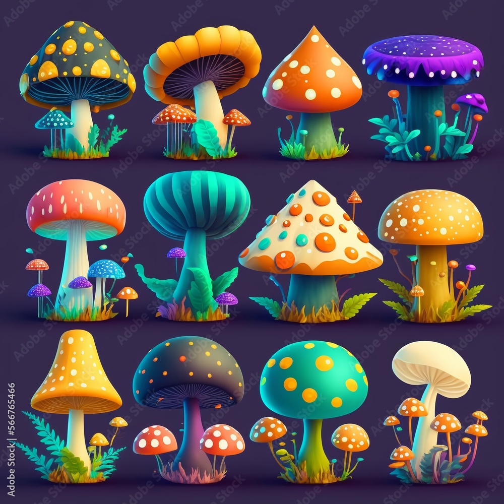 Kawaii / Chibi Cartoon Mushroom Set. [Storybook, Fantasy, Historic ...