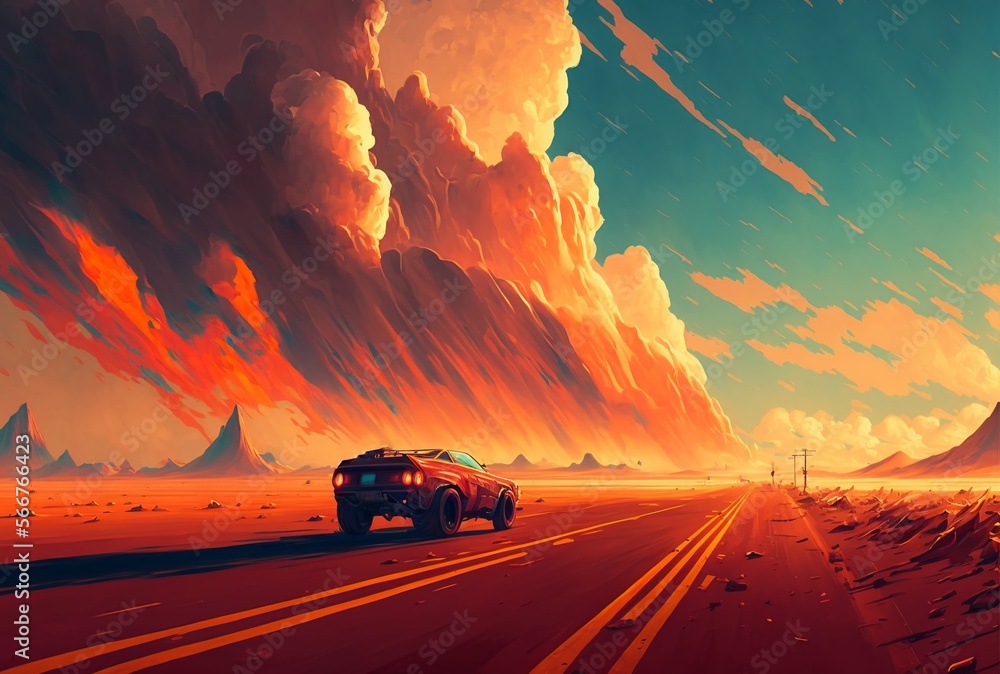 Futuristic Car in a Post Apocalyptic Dystopian Landscape. Future Muscle ...
