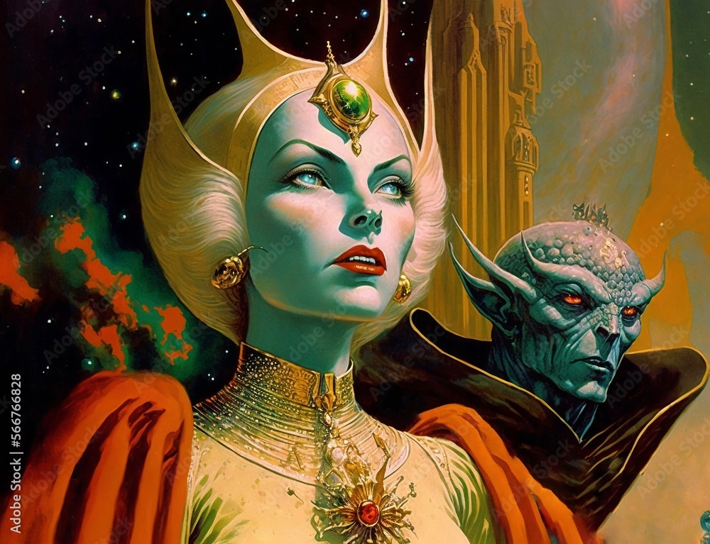Retro Sci-Fi Space Queen with Her Monstrous Minion. [Sci-Fi, Fantasy, Historic, Horror Character ...