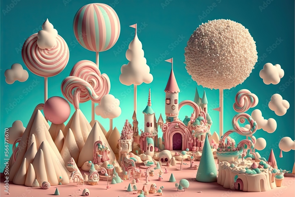 a very pretty and colorful scene with a lot of buildings and candy land ...