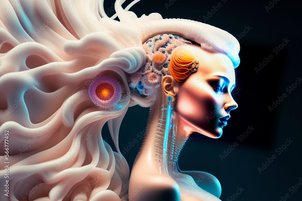 AI generated art of brain, digital art and a concept of a tech woman ...