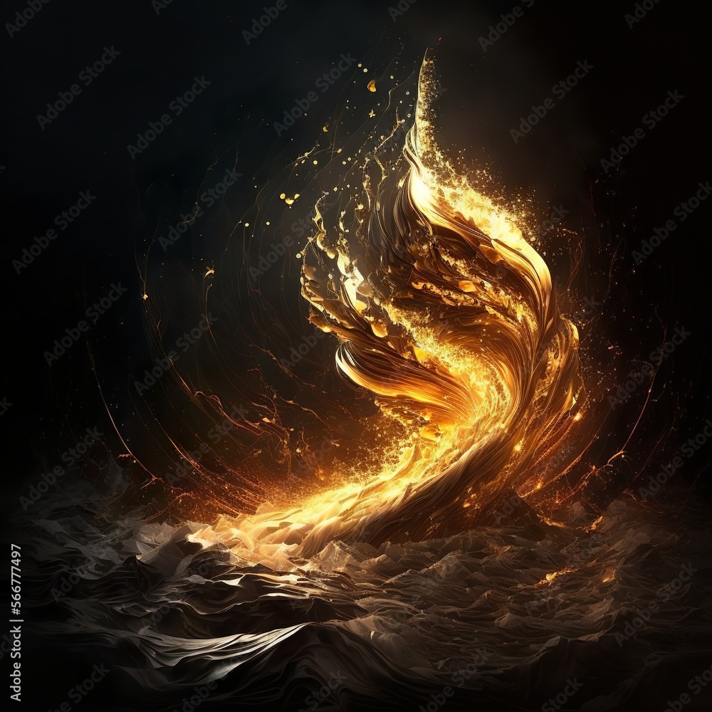 In the form of a conflagration and a torrent of glittering gold black ...