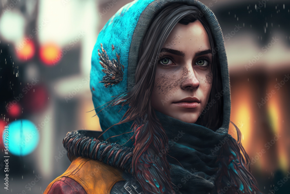 Beautiful girl-avatar for metaverse or cyberpunk in colorful futuristic ...