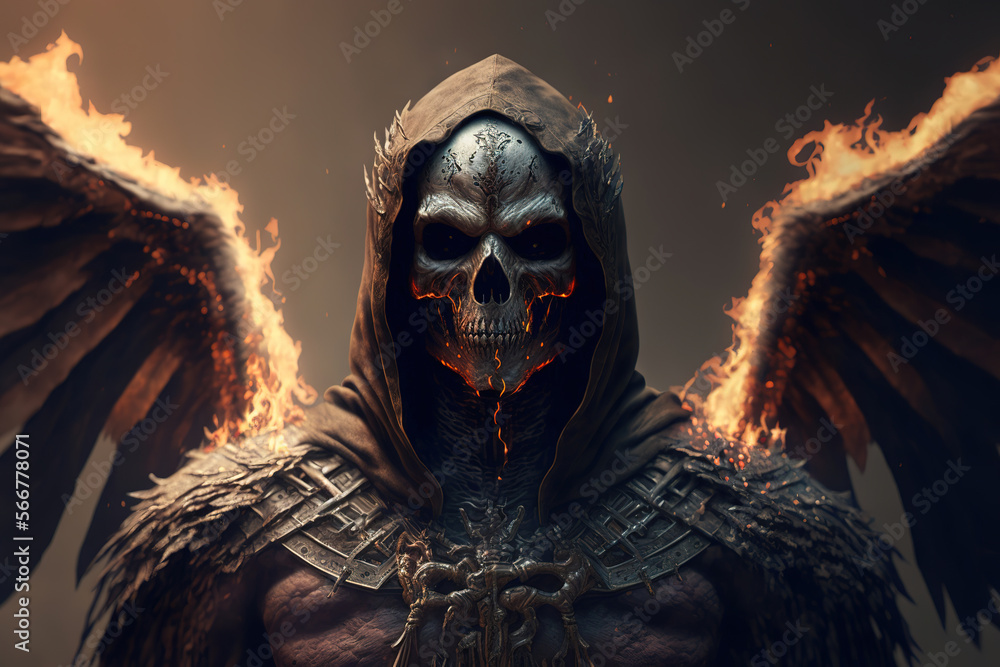 angel of death, hellfire, skeleton, fantasy character, art illustration ...
