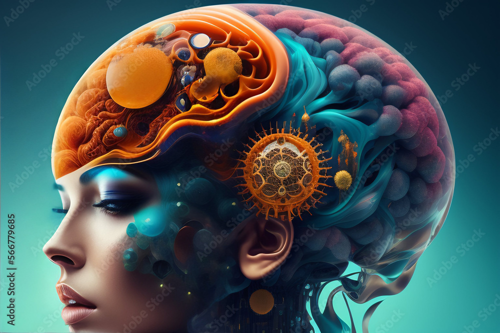 AI generated art of brain, digital art and a concept of a tech woman ...