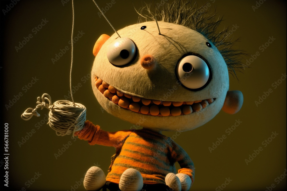 Funny scary and cute 3d puppet character marionette. Sinister and grin ...