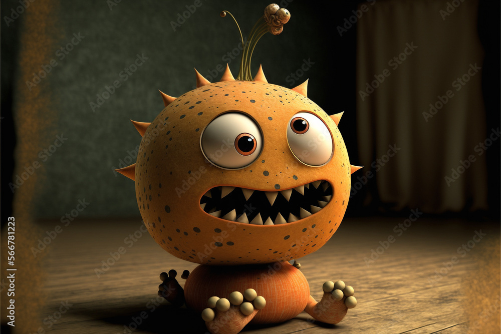 Funny scary and cute 3d puppet character marionette. Sinister and grin ...