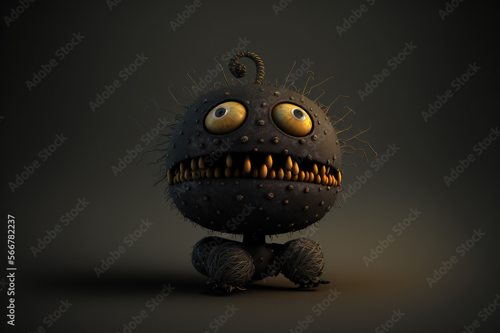 Funny scary and cute 3d puppet character marionette. Sinister and grin ...