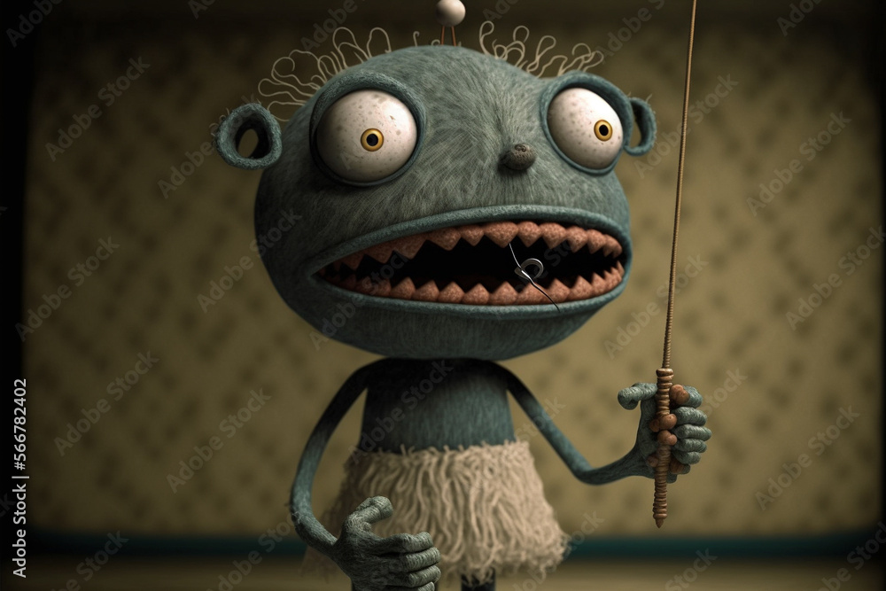 Funny scary and cute 3d puppet character marionette. Sinister and grin ...