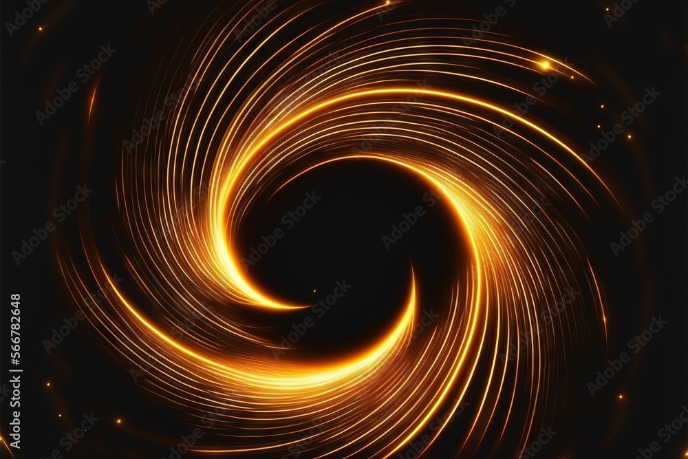 an abstract orange swirl on a black background with a lightening effect ...