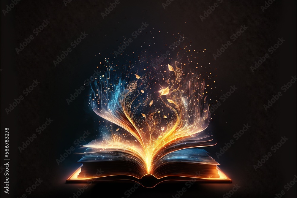 an open book with glowing pages and a bookmark in the middle of the ...