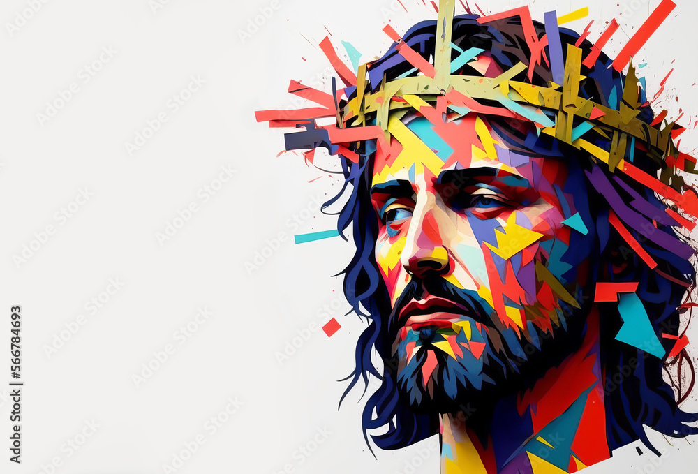 Abstract portrait of Jesus Christ wearing a crown of thorns. Generative ...