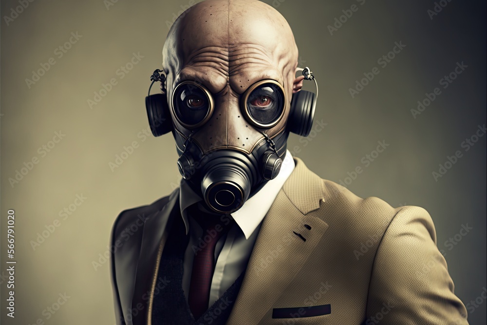 AI Generated Photorealistic 4K Image of Man in Suit with Big Eyes, Gas ...
