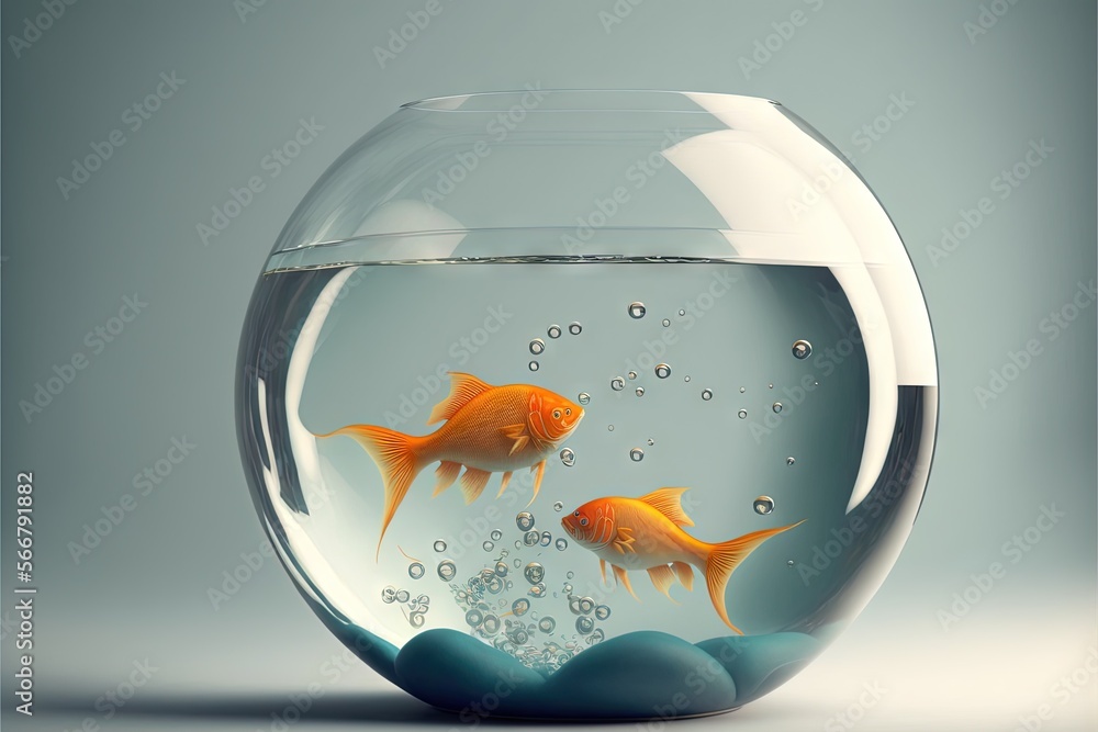 two goldfish in a bowl with bubbles of water on the bottom of the bowl ...