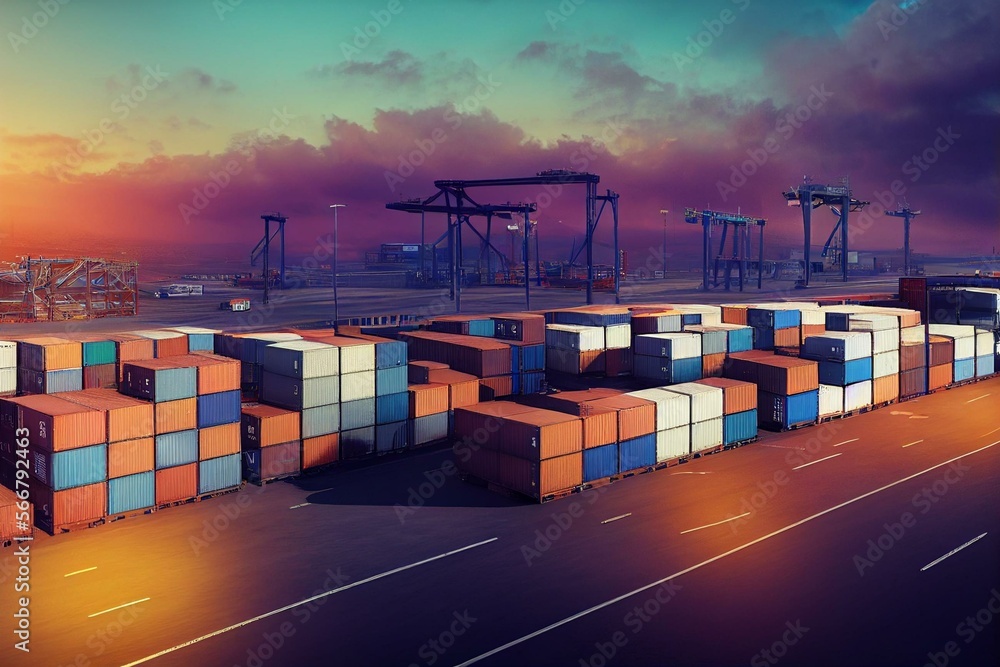Logistics import export of containers cargo freight ship, truck ...