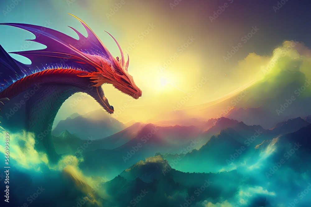 dragon concept art in abstract colorful background, fantasy art Stock ...