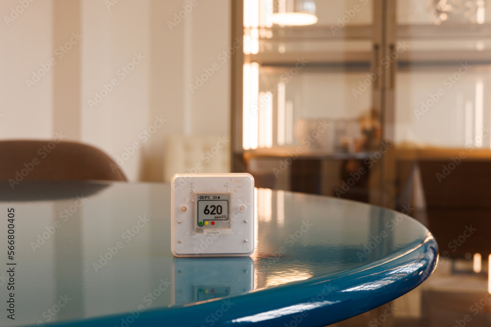 CO₂ sensor monitor. Indoor air quality sensor. Healthy work environment ...