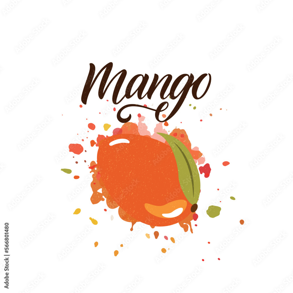 Mango logo. Handwritten text and mango fruit illustration for banner ...