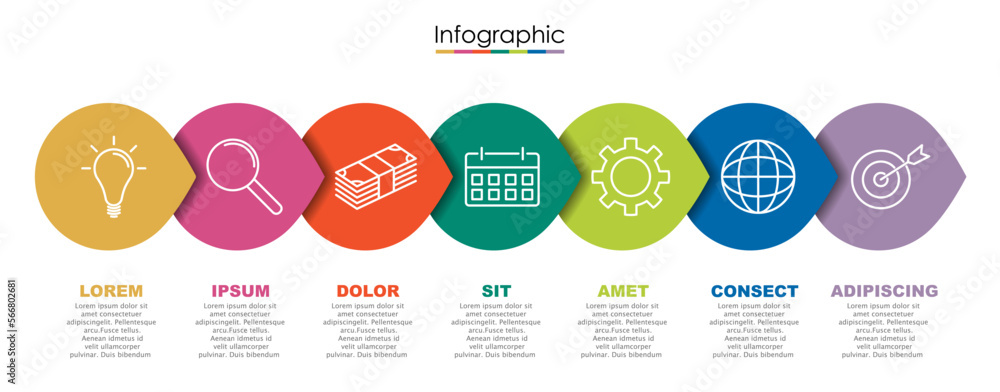 Vector infographic template with seven steps or options. Illustration ...