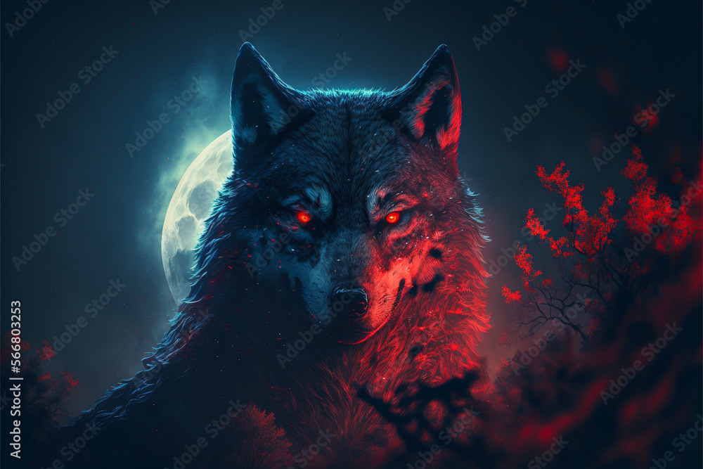 bad wolf at night, cartoon style, Generative AI Stock Illustration ...
