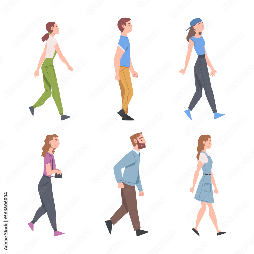 People Characters Going and Walking with Different Gait Side View ...
