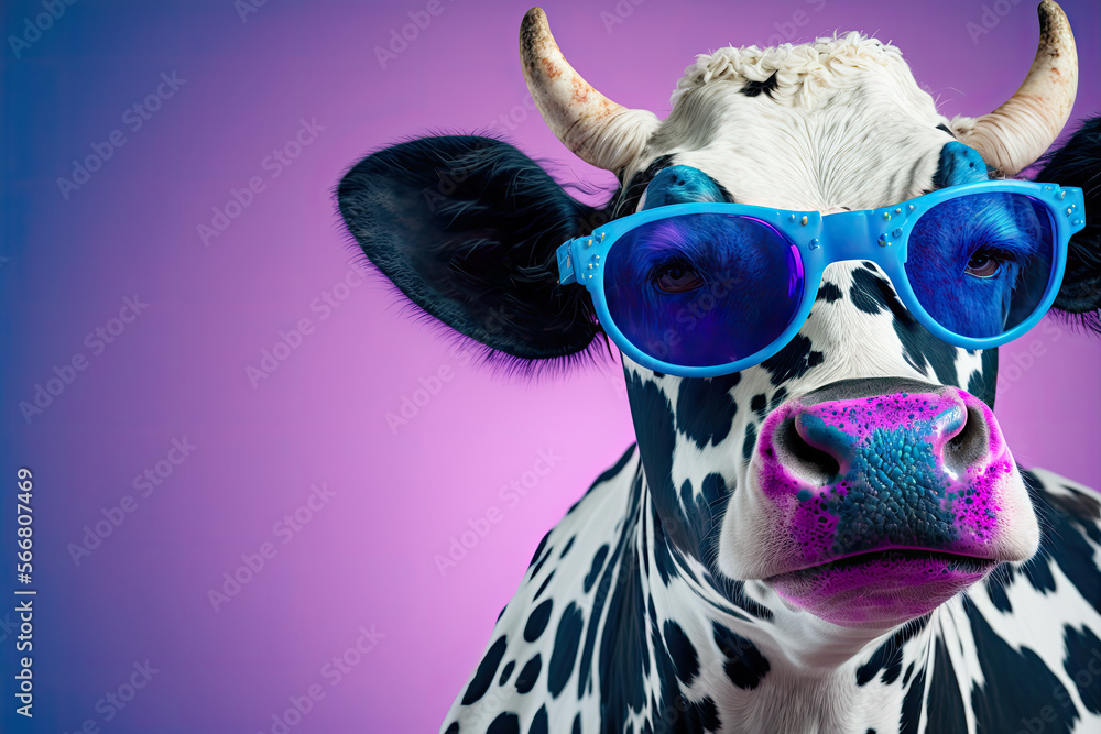 Cool Cow: A Whimsical Bovine Wearing Sunglasses on a purple Studio Background, Generative AI ...
