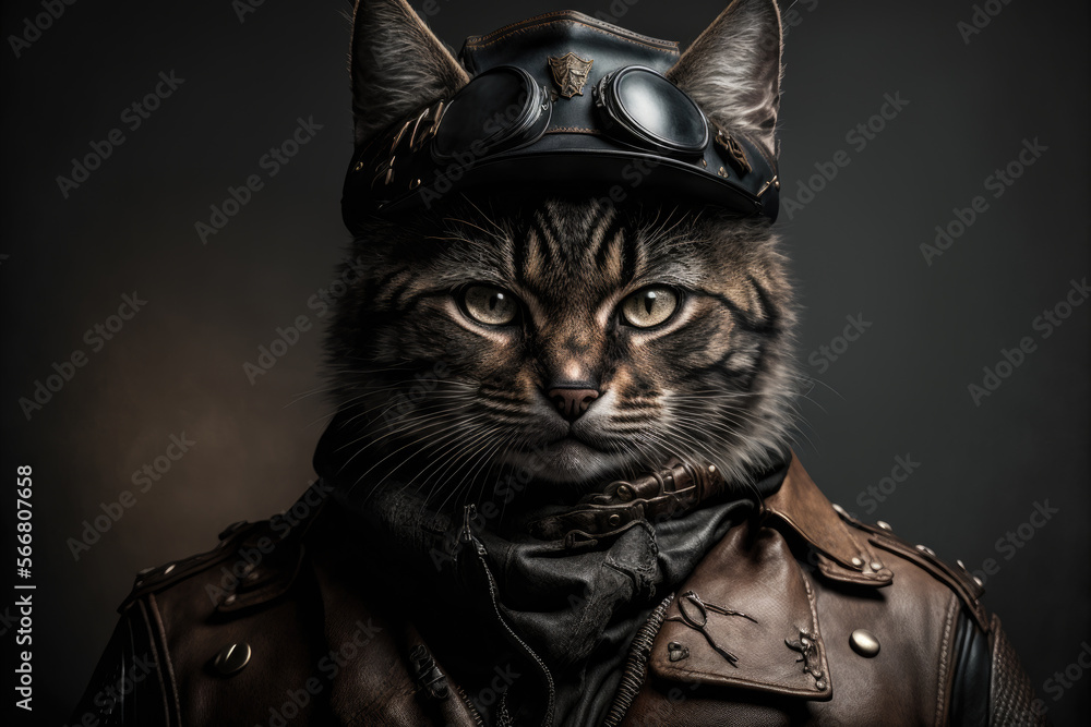 Rebel Cat: Feline in Leather Jacket and Hat Showing Attitude ...
