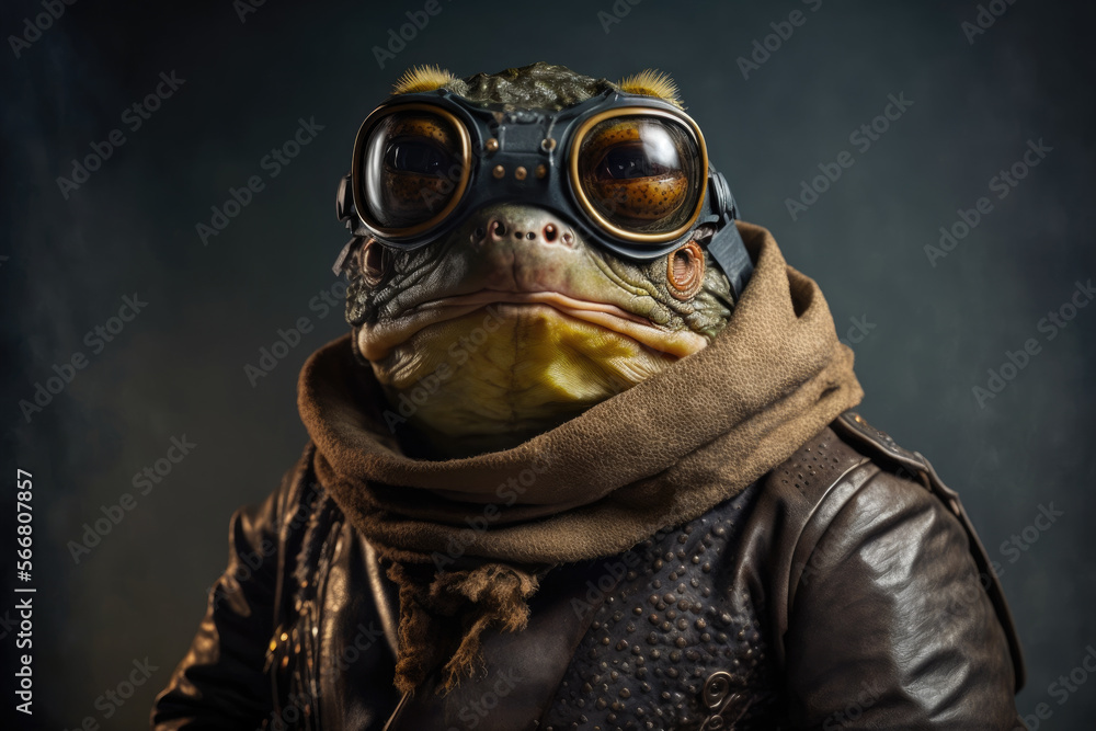 Rugged Frog: Amphibian in Cool Leather Jacket and Goggles, Generative ...