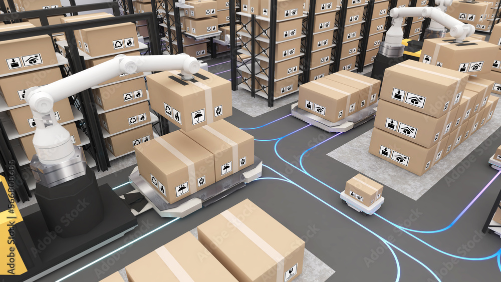 Warehouse management with automated robotics,The transport vehicle uses ...