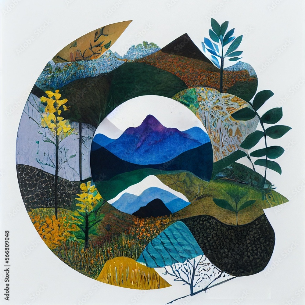 Collage style nature therapy, environmental cycles of life, forest ...