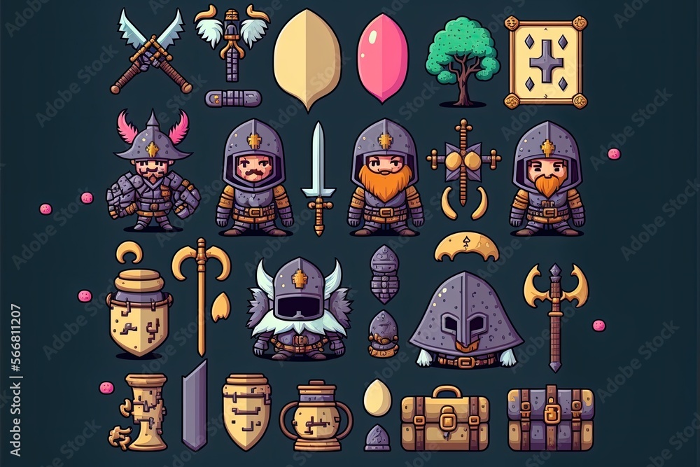 Illustration of indie game assets - 8 bit /16 bit pixel art - Created ...