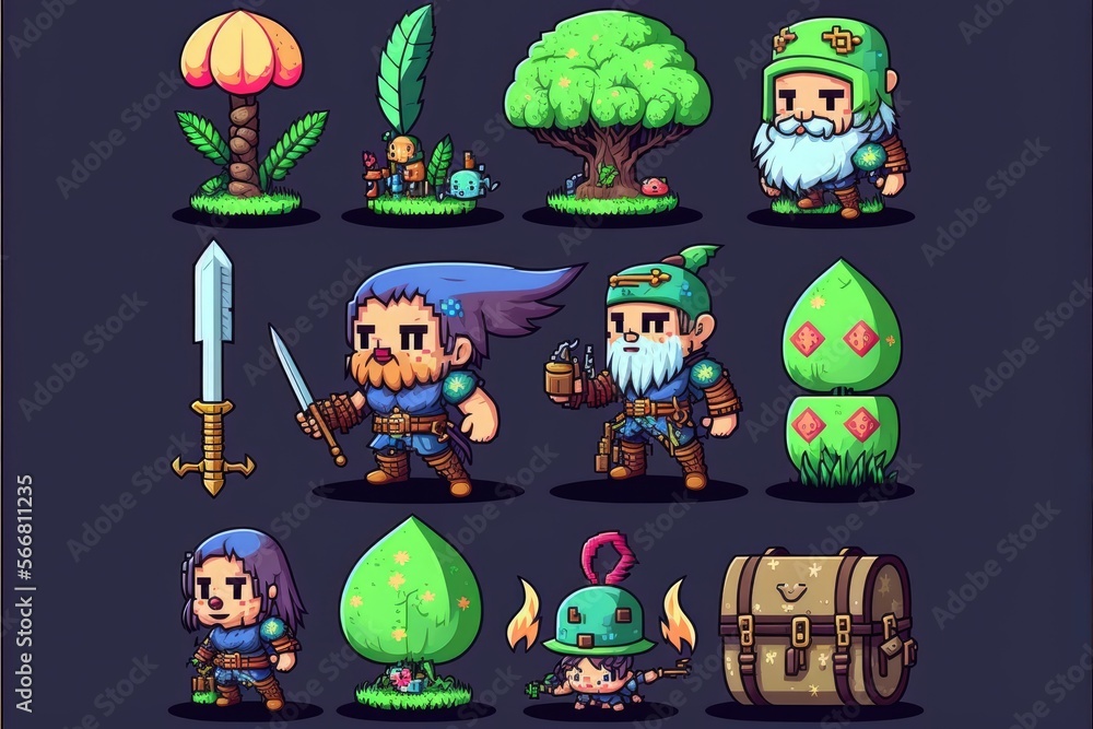 Illustration of indie game assets - 8 bit /16 bit pixel art - Created ...