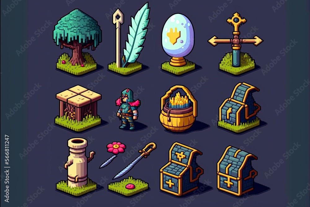 Illustration of indie game assets - 8 bit /16 bit pixel art - Created ...