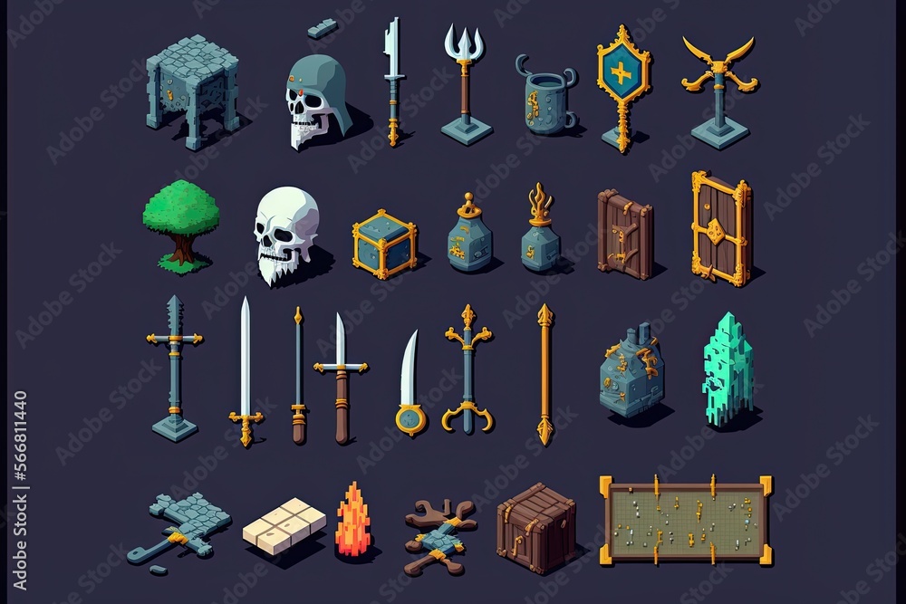 Illustration of indie game assets - 8 bit /16 bit pixel art - Created ...