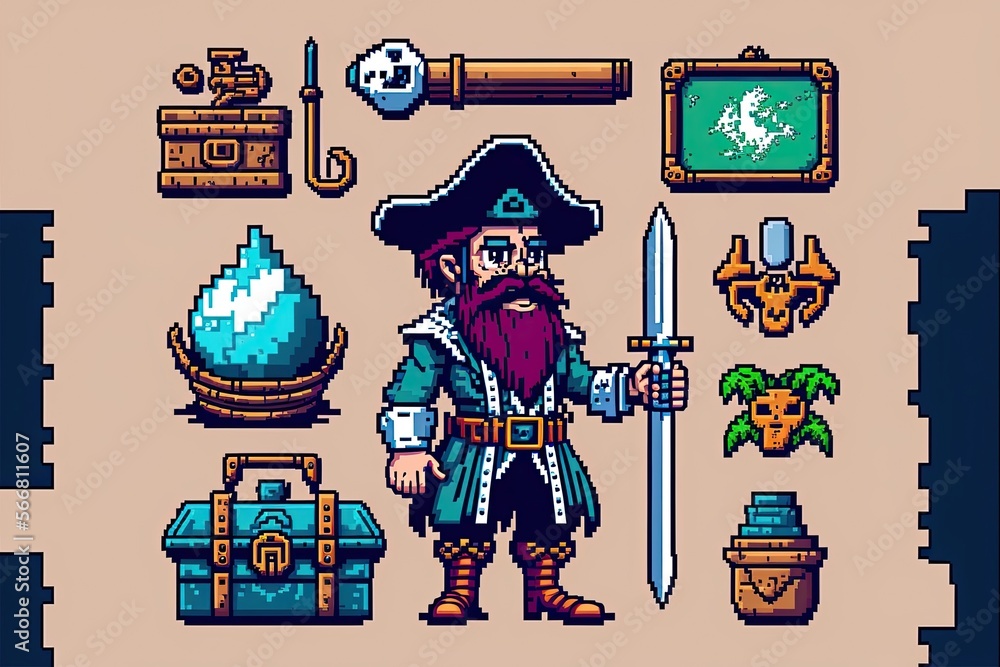 Illustration of indie game assets - 8 bit /16 bit pixel art lookalike ...